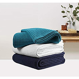Waffle Weave King Blanket 102x90 inch-Teal,King Cotton Blanket,Teal King Blanket,Breathable Blanket,Farmhouse Throw Blanket,Textured Throw Blanket,Throw Blanket,All Season Cotton Blanket