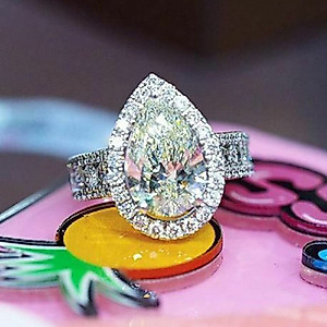 DCFSHEE Women's Waterdrop Pear Shape Cut & Round Cut CZ Zircon Promise Eternity Band Rings, Bridal Gold Plated Simulated Diamonds Engagement Wedding Jewelry (US size 7)