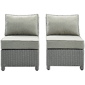 Crosley Furniture Bradenton 2-Piece Outdoor Chair Set, Wicker Patio Chairs for Conversation, Porch, Deck, Gray with Gray Cushions