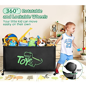 MISSLO Large Toy Box with Wheels Big Toy Chest for Kids Organizer Toy Storage Bin, 124L, Black