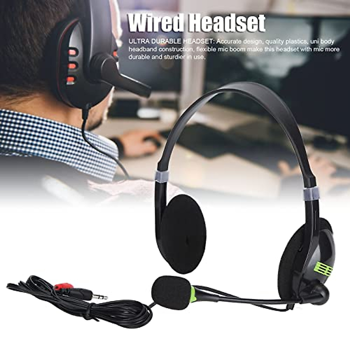 Wisoqu Wired Headset,3.5mm/USB Customer Service Over Ear Headphones Corded Headsets with Noise Cancelling Microphone (3.5mm Model)