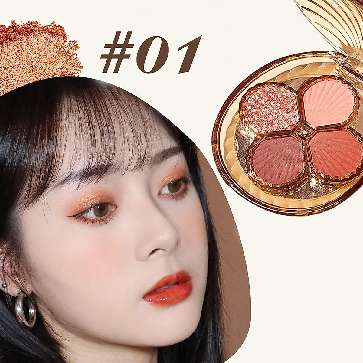 MeiPlumLai Shell Eyeshadow Palette,4 Colors Matte Shimmer Palette, Cute Shell Shape Long-lasting Eye Glitter Eye Shadow Make Up, Naturing-Looking, Ultra-Blendable Professional Makeup