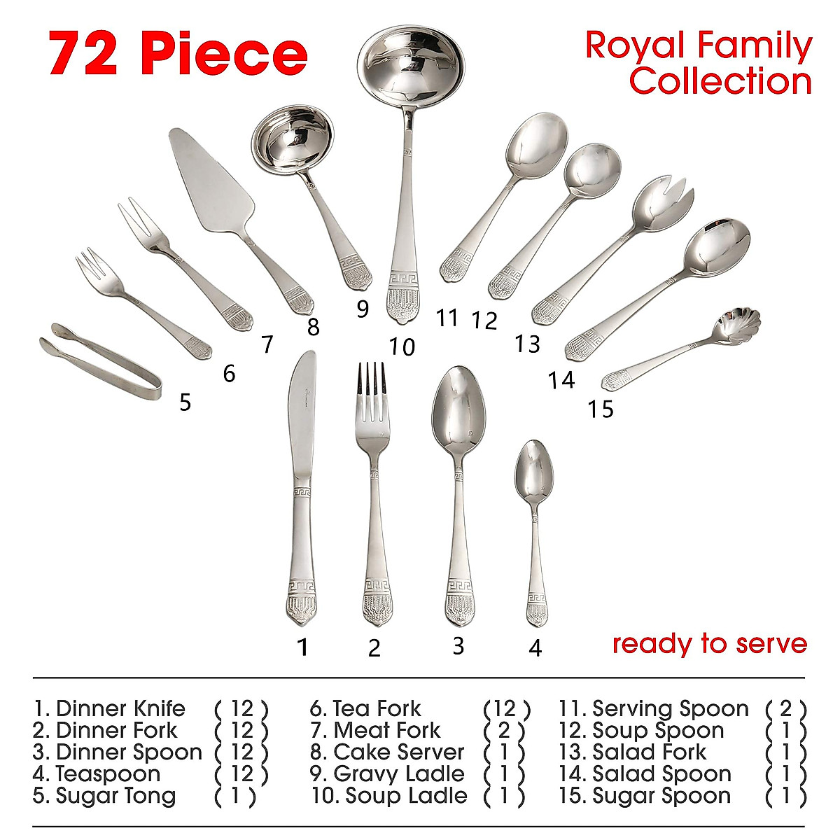Hermann Miller Royal Family Collection 72 Piece Fine Flatware Silverware Set with Gift Carrying Case, Elegant Design, Serves Parties 12 people, Perfect Housewarming Graduation for Loved Ones, Gold