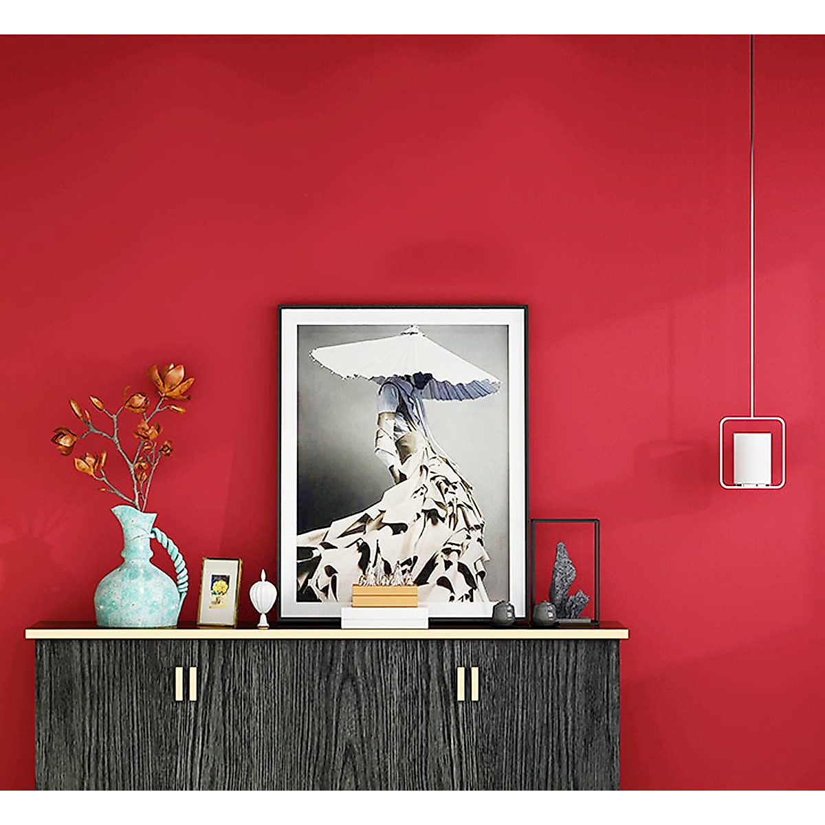 Micpolo 15.7" x 118" Thicken Red Wallpaper Red Contact Paper Solid Color Peel and Stick Wallpaper Matte Red Contact Paper for Cabinets Self Adhesive Wallpaper for Kitchen Countertops Wall