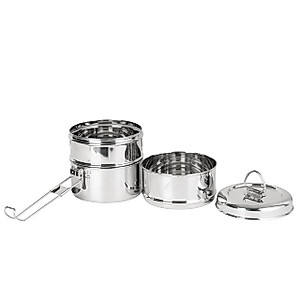WG inc Stainless steel Lunch Box For Kids & Adults Traditional Indian Tiffin Bento Three Compartment Food Storage Container - Best for Work/School/Office/Camping- Dishwasher safe (3 Tier)