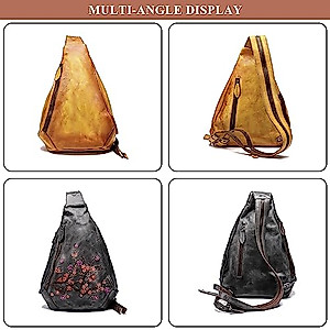 ONNODA Genuine Leather Sling Bag, Small Crossbody Backpack Hiking Shoulder Bag Casual Chest Daypack for Men Women (Green)