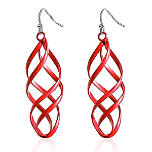 D EXCEED Womens 4 Pairs Dangle Drop Earrings Fashion Geo Shaped Twist Wave Dangling Earrings Lightweight Linear Design Dangle Earrings Sets for Women Girls