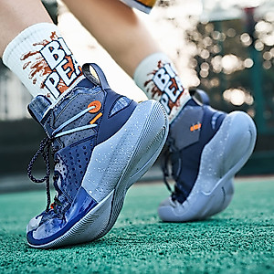 CJSPORX Mens Basketball Shoes Fashion High Top Running Sneakers Lightweight Sport Shoes for Athletic Navy-2 Size 10