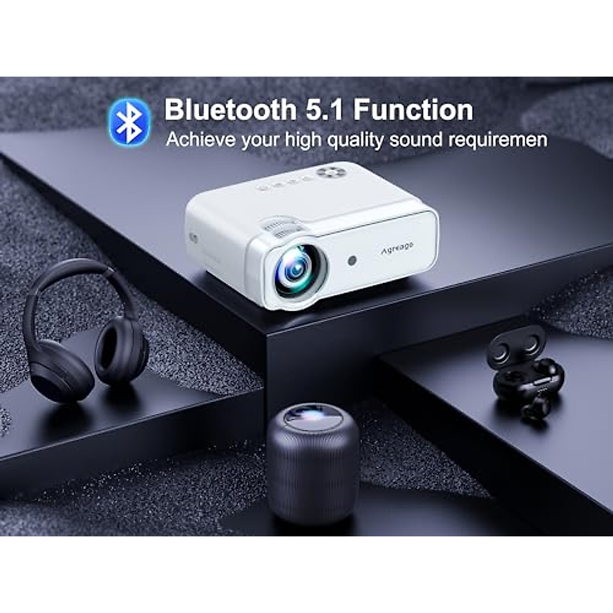 Projector with WiFi and Bluetooth, 5G WiFi 4K Supported Native 1080P 14000L, AGREAGO Portable Outdoor Projector with Screen, Home Theater Projector Compatible with TV Stick/iOS/Android/Win/HDMI/USB