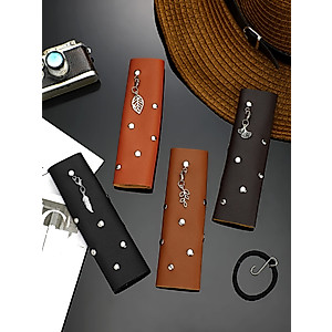 Otuuz 4 Pcs Leather Hair Wrap Motorcycle Ponytail Hair Wrap Hair Ties for Woman PU Hair Wrap Thick Ponytail Holder Braided Helmet Hair Accessories for Women(6 Inch,Black, Coffee, Brown, Reddish Brown)