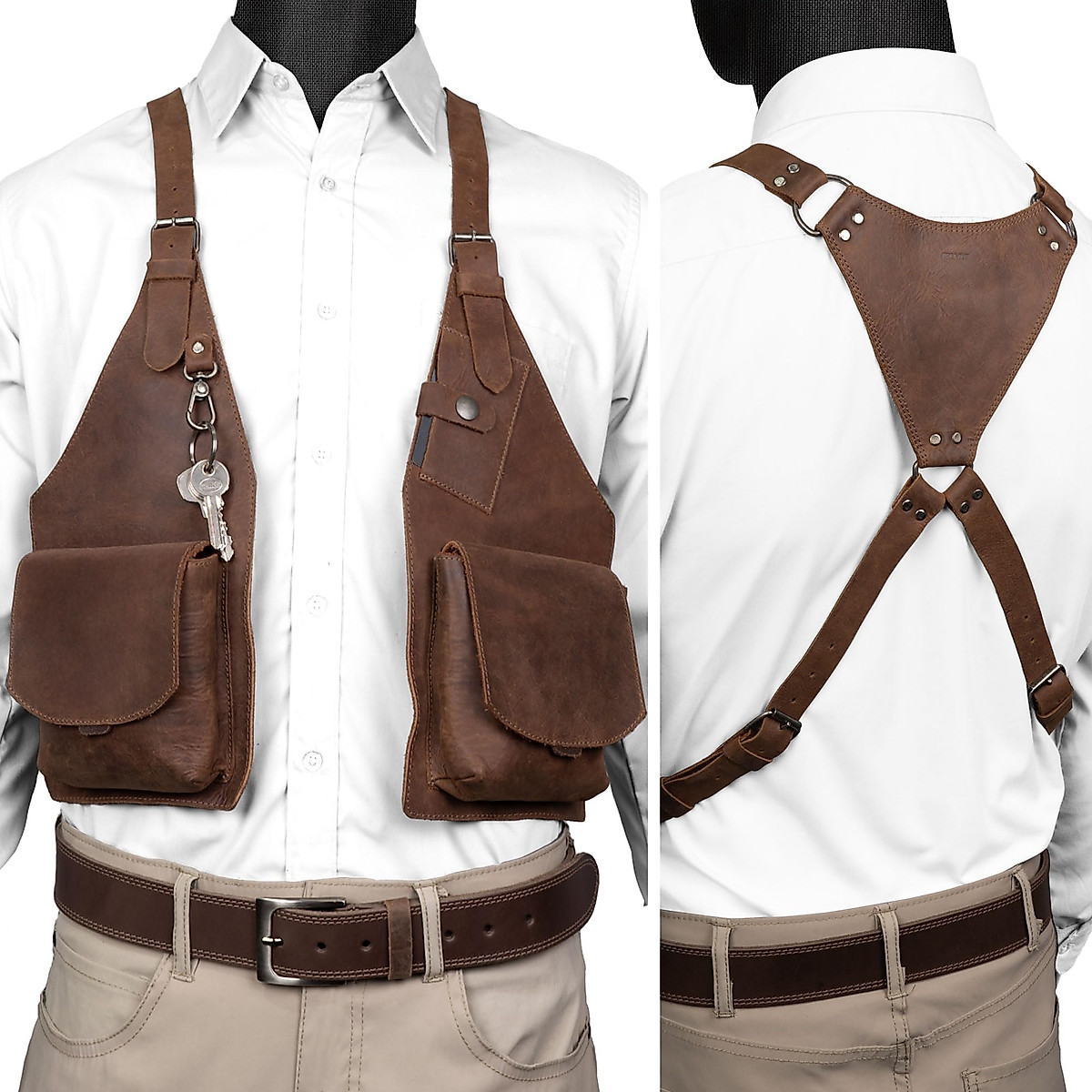 Hide & Play, Shoulder Holster with Adjustable Straps, Ideal for Cosplay, Steampunk, Renaissance, Costume Parties, Full Grain Leather, Handmade, Bourbon Brown