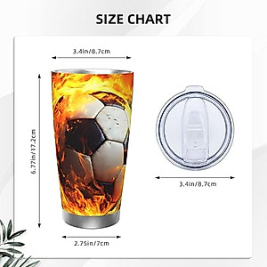 AYCZN Fire Soccer 20 OZ Tumbler Stainless Steel Travel Coffee Mug, Ball Sports Insulated Water Bottle with Lid and Straws Leakproof Thermal Cup