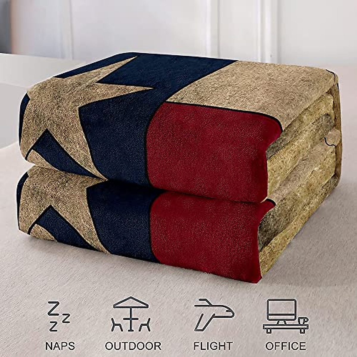 LUVIVIHOME Western Throw Blanket, Texas Flag Cattle Bull Bluebonnet Ranch Wild West Rodeo Cowboy Blanket, Cozy Soft Lightweight Fluffy Fuzzy Warm Plush Flannel Fleece Blanket for Couch, Sofa, 40"x50"