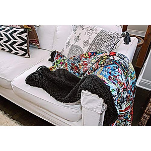 Marvel Comics Oversized Fleece Throw Blanket with Spider-Man, Captain America, Black Panther, More | Superhero Geeky Home Decor | Soft and Cozy Sherpa Blanket | 54 x 72 Inches