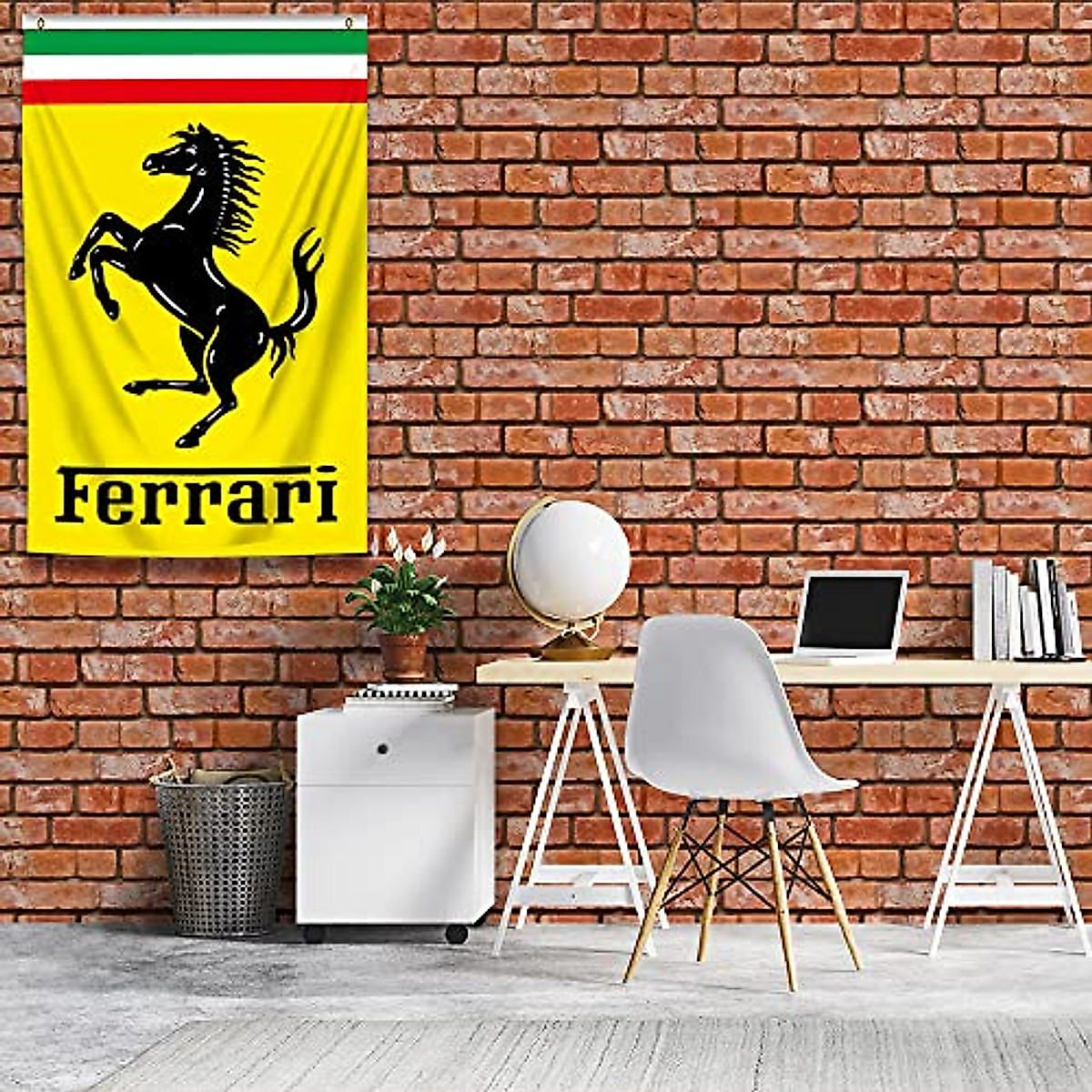 Kasflag Ferrari Flag Banner Vertical Yellow (3x5ft,Heavy Duty, Durable 150D Polyester) Brass Grommets For Outdoor Room Man Cave