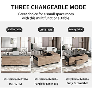 Merax Lift Top Coffee Table,with Fixable Wheels Open Storage Extendable Desktop Drawers