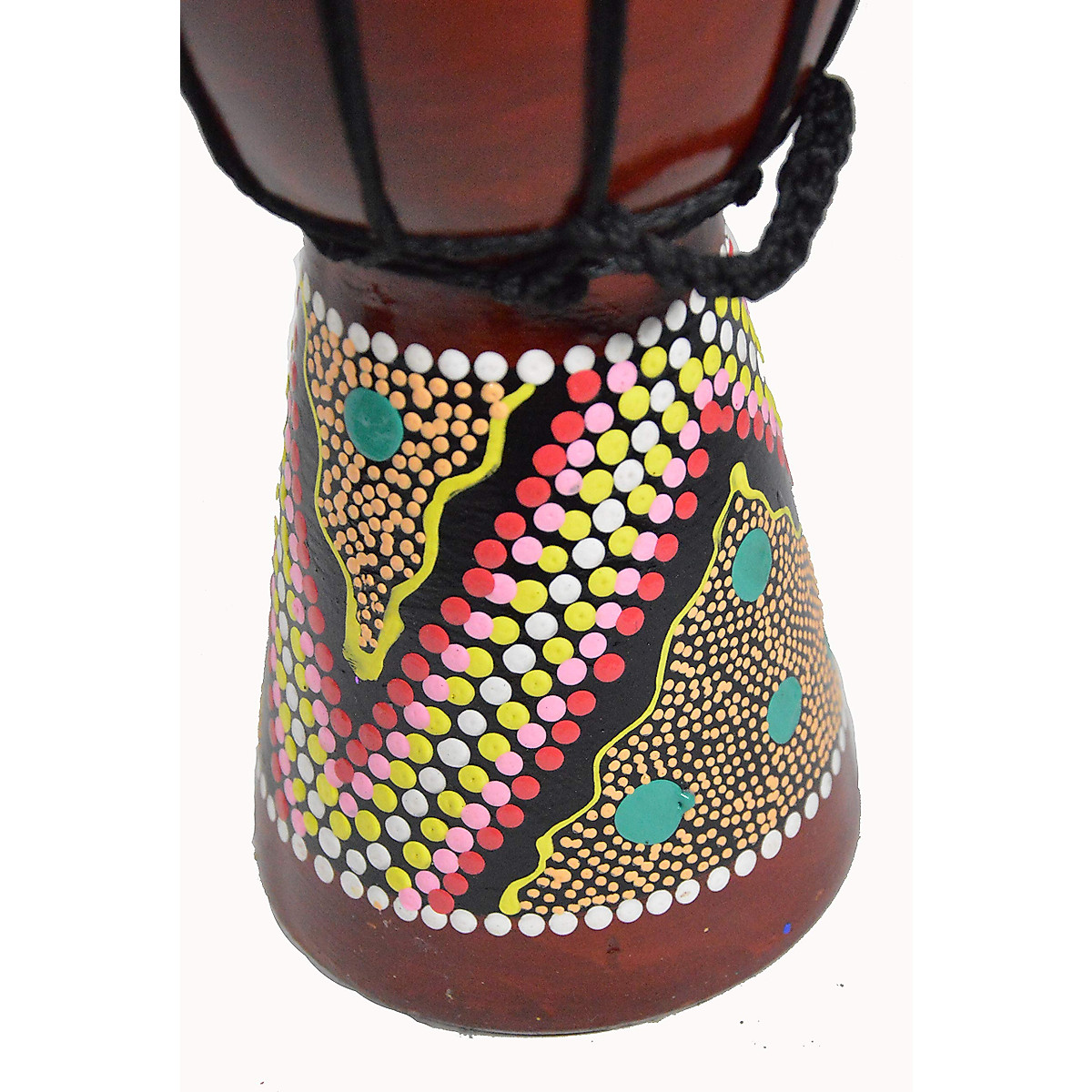 11" DJEMBE DRUM BONGO HAND CARVED AFRICAN ABORIGINAL DOT ART DESIGN