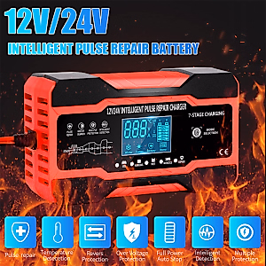 10-Amp Car Battery Charger, 12V and 24V Fully Automatic Smart Car Battery Desulfator, Battery Maintainer Trickle Charger, Battery Maintainer with Temperature Compensation for Boat Motorcycle