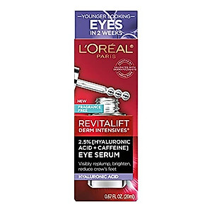 L'Oreal Paris Revitalift Derm Intensives Hyaluronic Acid + Caffeine Hydrating Eye Serum, 0.67 Fl. Oz.