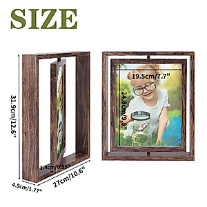 Serwrsw 8x10 Rotating Picture Frame 2 Pack, Double Sided Glass Floating Frame for Office Pressed Flowers, Adjustable Rustic Desk Standing Frame for Bedroom Living Room Framing Photo Artwork
