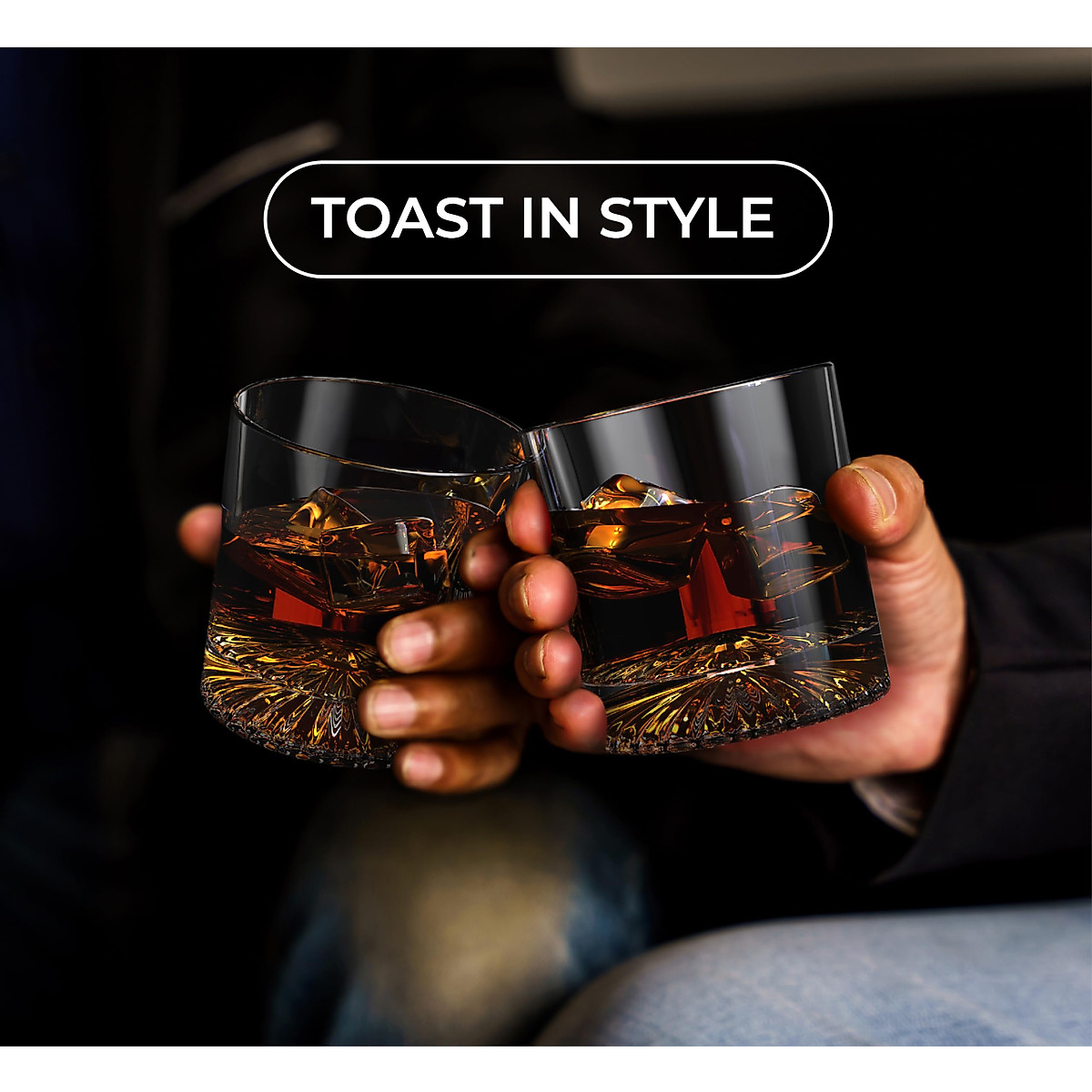 GLORAMA Old Fashioned Whiskey Glasses - Set of 4, 10oz Lead-Free Premium Crystal, Heavy Base Glass for Scotch, Bourbon, Whisky, Cocktails. Elegant Drinkware for Men’s Gifts & Home Bar Essentials