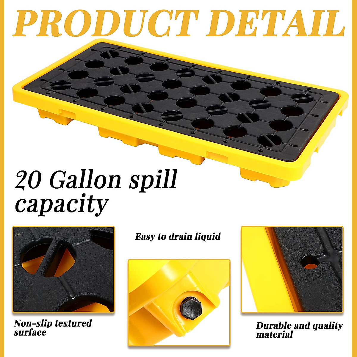 Pinkunn Spill Platform Spill Containment Platform with Grating Stackable Modular Platform with Drain Outlet Modular Platform Pallets Spill Containment Tray (1 Pack,51x27x6")
