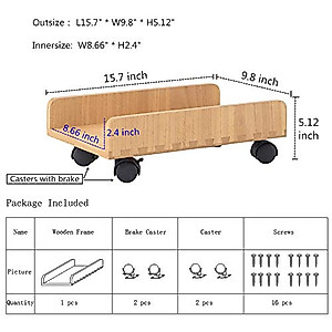 KIRIGEN Case Stand Cart for Computer Host Wooden - Heavy Duty Desktop Computer Tower Mobile Cart Holder with 4 Mute Caster Wheels - Wood Rolling ATX PC Case Rack - CPU Case Protecting Shelf (ZJJ-NA)
