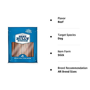 Best Bully Sticks 6 Inch All-Natural Thin Bully Sticks for Dogs - 6” Fully Digestible, 100% Grass-Fed Beef, Grain and Rawhide Free | 24 Pack