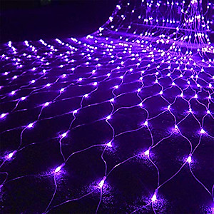 WATERGLIDE Outdoor Halloween Net Lights, 12FT x 5FT 360 LED Christmas Fairy Mesh Lights with 8 Lighting Modes, Connectable for Garden Xmas Tree, Bushes, Holiday Wedding Party Decorations, Purple