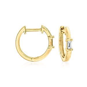 RS Pure by Ross-Simons Baguette Diamond-Accented Huggie Hoop Earrings in 14kt Yellow Gold