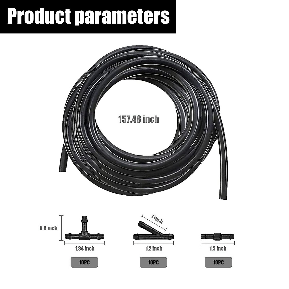 UGSHY 13Ft Car Windshield Washer Hose Kit, Universal Washer Fluid Hose with 30 Hose Connectors, Suitable for Most Car Windshield Fluid Tubing (Black)