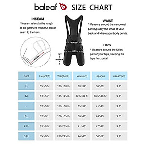 BALEAF Men's Cycling Bib Shorts 4D Padded, Road Bike Cycling Bibs Biking Bicycle Shorts Gel Pockets UPF50+ Black XL