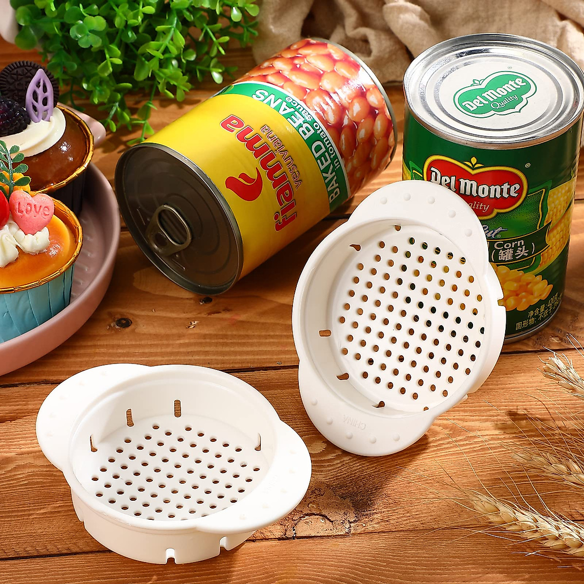 2 Pcs Mini Tuna Can Strainer White Plastic Can Colander Press No-mess Can Drainer Strainer for Vegetable Fruit Bean Tuna Canned Food