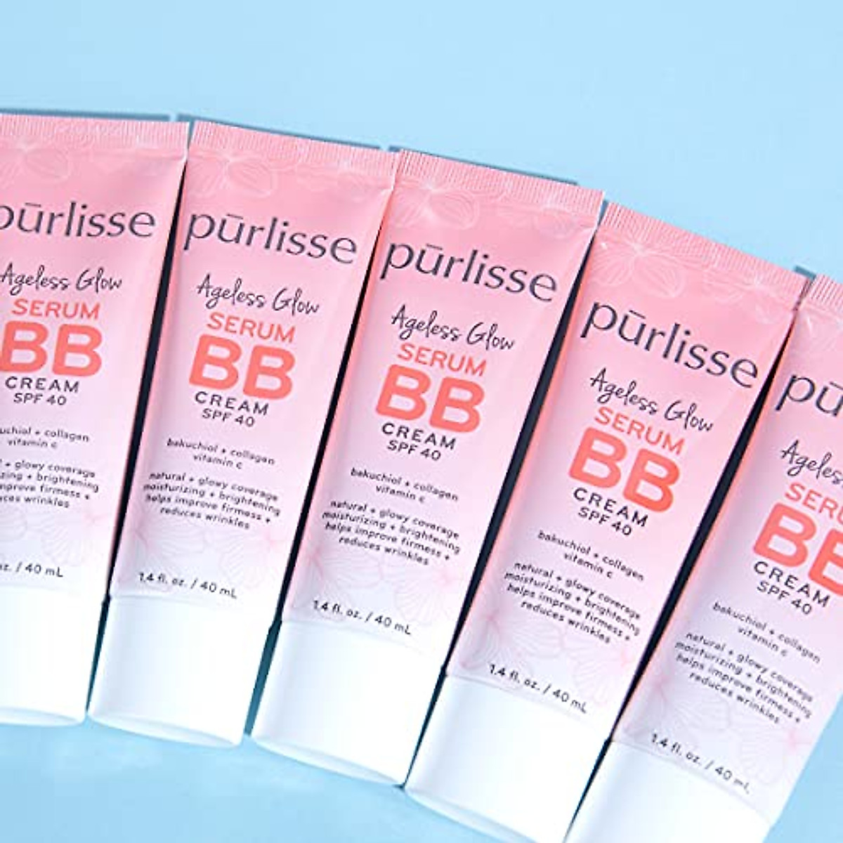 purlisse Ageless Glow Serum BB Cream SPF 40 : Clean & Cruelty-Free, Full & Flawless Coverage, Hydrates with Collagen | Light 1.4oz