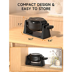 Waffle Maker, 1400W Double Belgian Waffle Iron 180° Flip, 8 Slices, Rotating & Nonstick Plates, Removable Drip Tray for Easy Cleaning, Cool Touch Handles, Space Saving Storage, Black