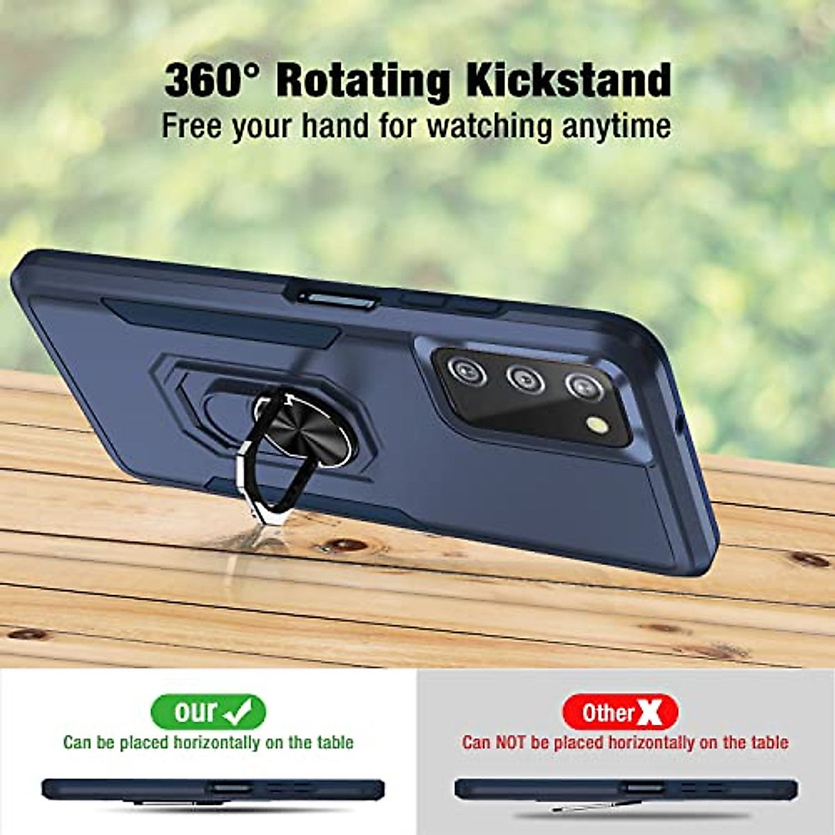 Bonkier Samsung Galaxy A03S Case, Samsung A03S Case with 2X Tempered Glass Screen Protector,[Military Grade] Shockproof Built-in Magnetic Kickstand Phone Case for Samsung Galaxy A03S (Blue)