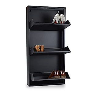KASER Shoe Storage Cabinet -3 Drawer 20" Metal Wall Mountable Shoe Storage for Entryway with No Assembly - Shoe Cabinet for Entryway Slim - 2-3 Pair per Tier (Black)
