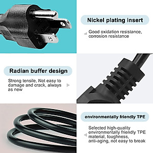 3 Prong AC TV Power Cord Cable for Panasonic Plasma TV, Panasonic Viera TV, LG TV, 3D Printer Computers, TVs, Monitors & More Charger Replacement Power Cable