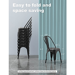 Nazhura Metal Dining Chair Farmhouse Tolix Style for Kitchen Dining Room Café Restaurant Bistro Patio, 18 Inch, Stackable, Waterproof Indoor/Outdoor (Sets of 4) (Black)