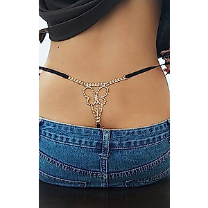 Eyraevor Women Sexy Crystal G-string Thong Rhinestone T Back Belly Waist Chain Underpants Mini Underwear Body Jewerly (Butterfly-Gold)
