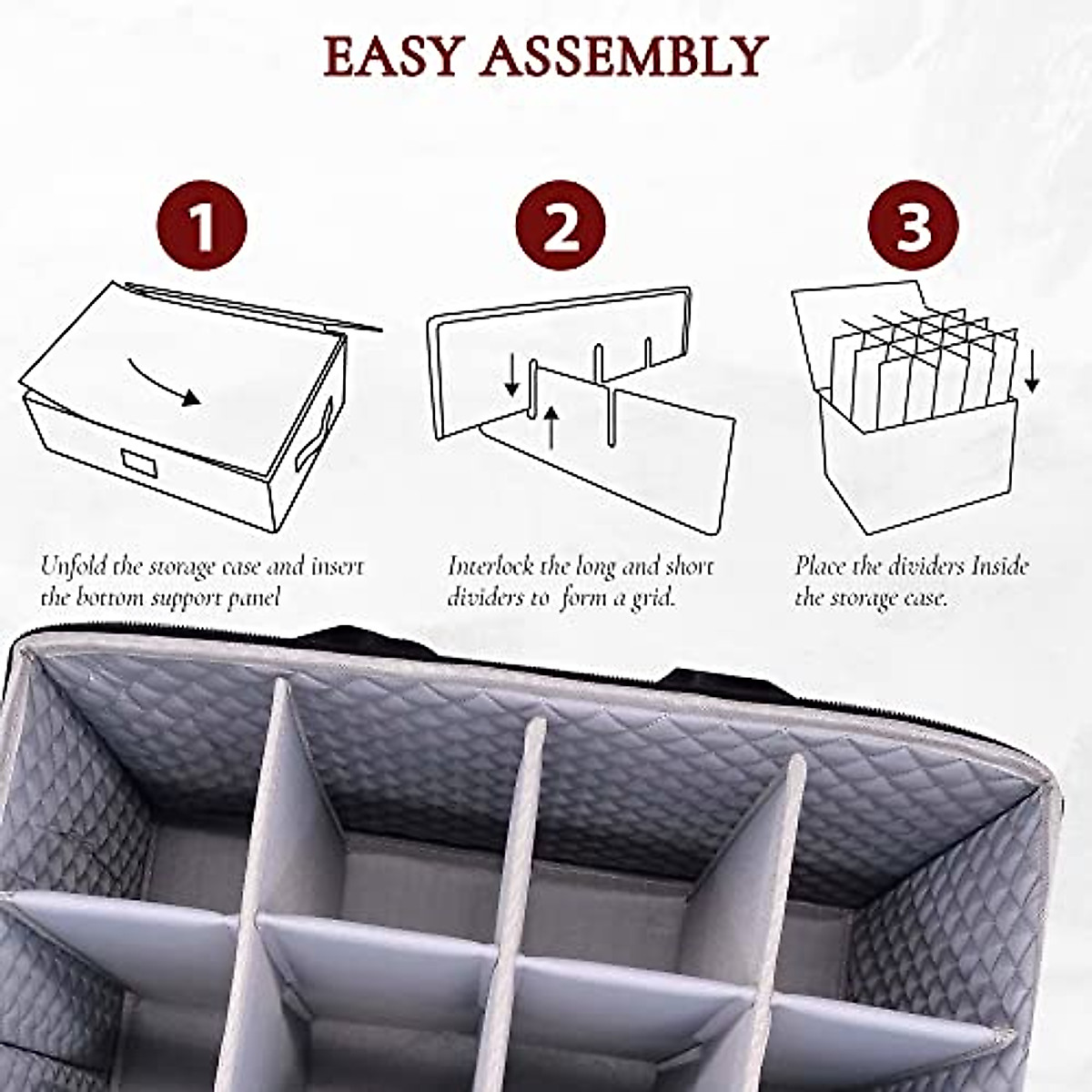 MyLuxe Wine Glass Storage Box - Case with Dividers for Wine Glasses, Crystal and Champagne Flutes, Padded Container with Sturdy Handle