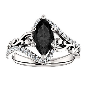 Vintage 3.5 CT Marquise Cut Onyx Black Diamond Art Deco Wedding Ring for Women in 925 Sterling Silver White Gold or Rose Gold or Yellow Gold Finish (Silver, 7.5)