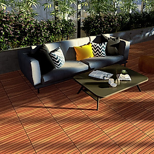 Solid Wood Interlocking Flooring Tiles (Pack of 10, 12" x 12"), Solid Wood Deck Tiles Interlocking, Patio Tiles Outdoor Interlocking Waterproof All Weather (12, 9 Slat)