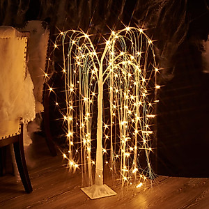 Vanthylit 4FT 180LED White Willow Tree Light with Fairy Lights Warm White for Christmas Deacorations Party Indoor and Outdoor Decor