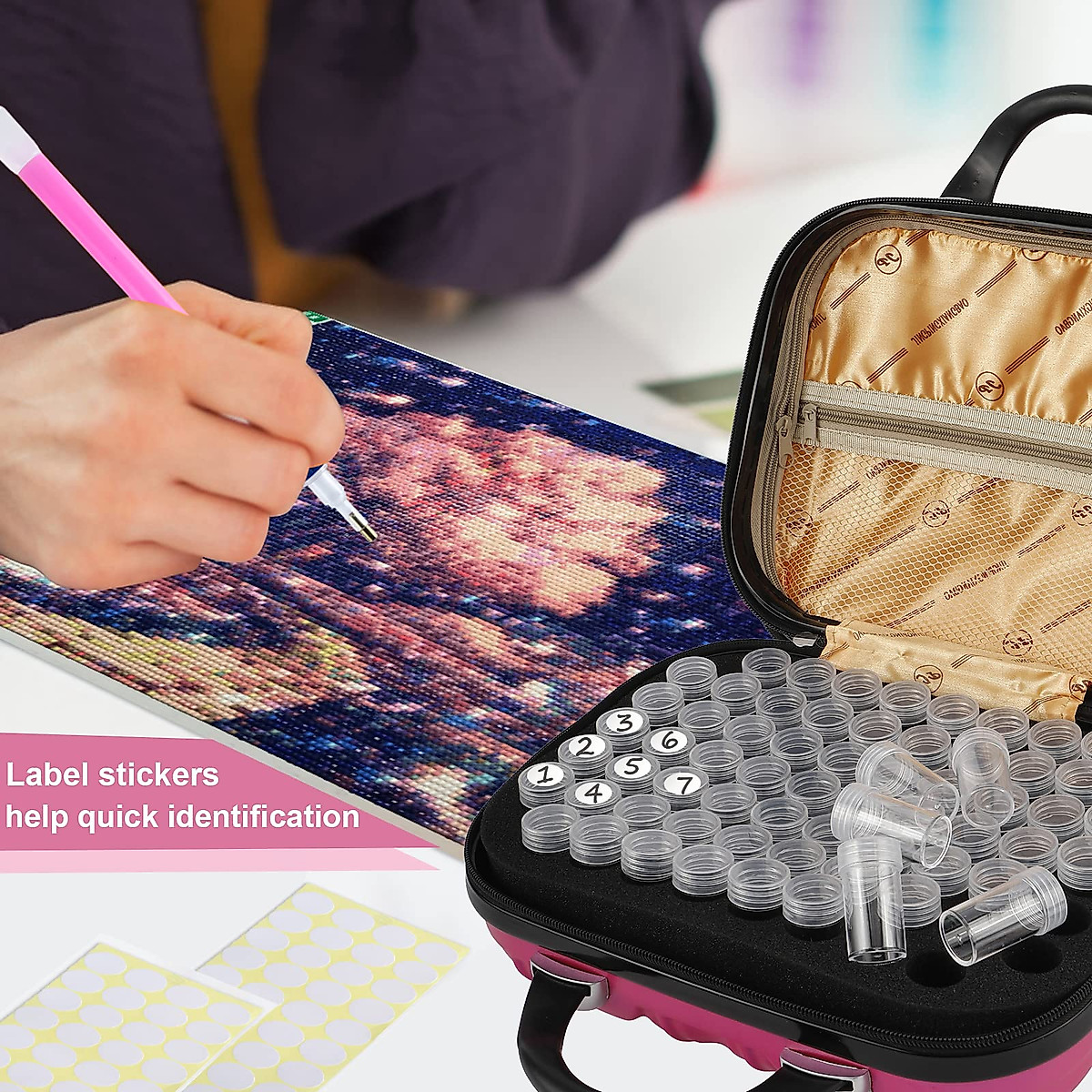 Toolly 132 Bottles Diamond Painting Storage Carring Case - Hardshell Bead Sewing Pills Container Box Embroidery Organizer Bag for DIY 5D Diamond Art Craft Accessorries, Red