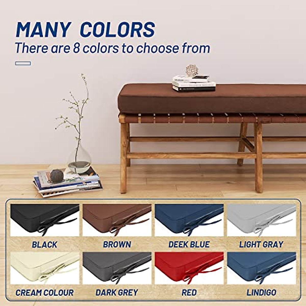 sutailocus Bench Cushion Double Piping Outdoor Bench Cushion,Custom Bench Cushions for Indoor/Outdoor Furniture, for Window/Piano/Porch Swing/Dining/Kitchen Bench (30x14x3, Brown)