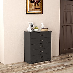 Panana Dresser for Bedroom with 5/6 Drawers, Wooden Chest of Drawers, Storage Organizer Unit Dressers for Bedroom, Living Room, Hallway, Nursery (Black, 5 Drawer)
