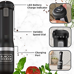 BLACK+DECKER Kitchen Wand Cordless Immersion Blender, 4 in 1 Multi Tool Set, Hand Blender with Charging Dock, Black (BCKM1014K10)