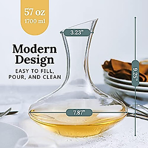 Wine Decanter – Hand-Blown Crystal Wine Carafe – Full Bottle Red Wine Pitcher – Elegant Modern Design – Wine Gift, Wine Accessories (57 oz)