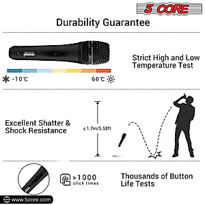 5 CORE Microphone Dynamic Vocal Handheld Mic Cardioid Unidirectional Microfono w On Off Switch + XLR Audio Cable for Singing PM-286